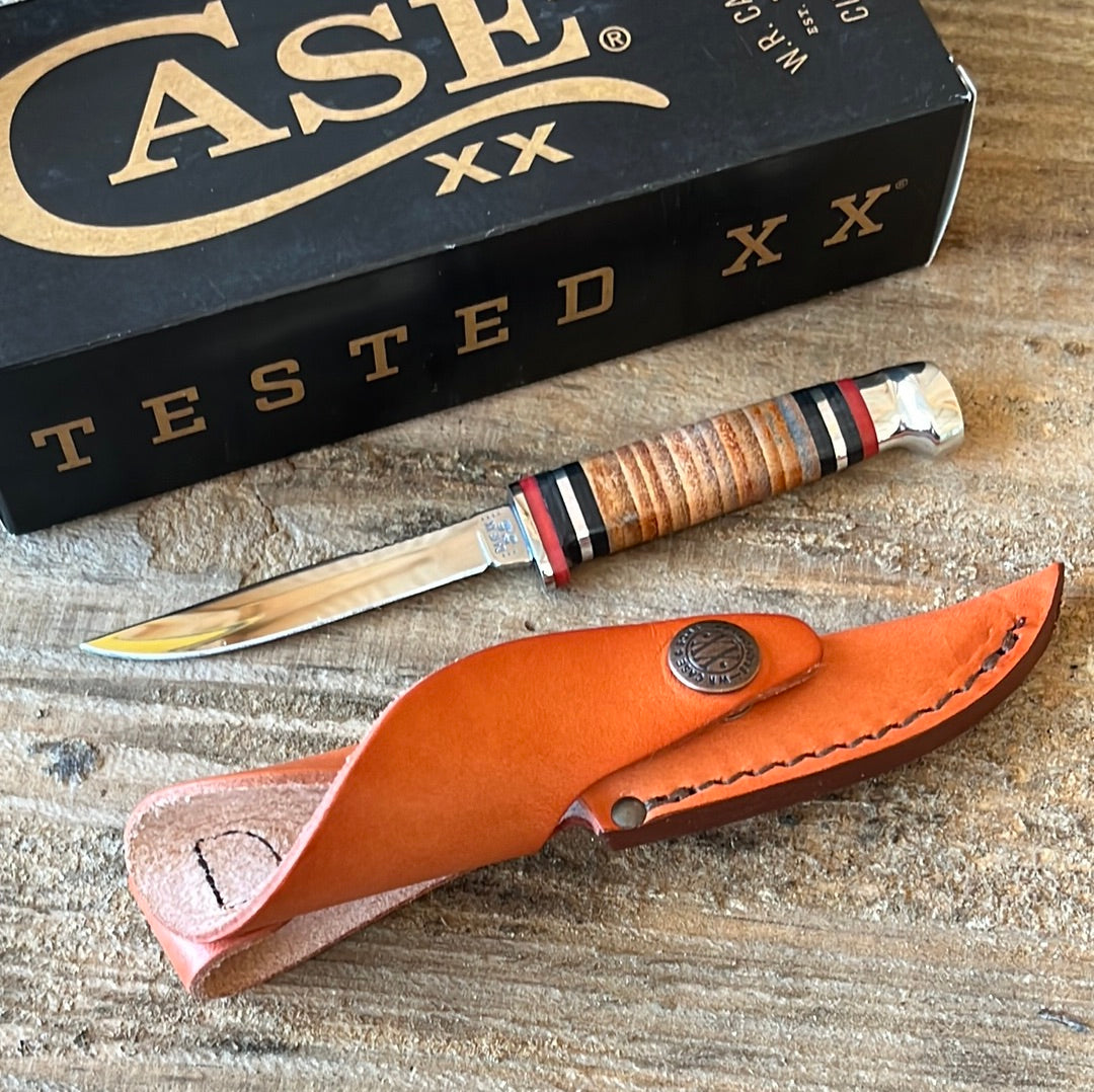 Case XX Mini Finn Fixed Blade Knife – Stacked Leather Handle w/ Sheath ...